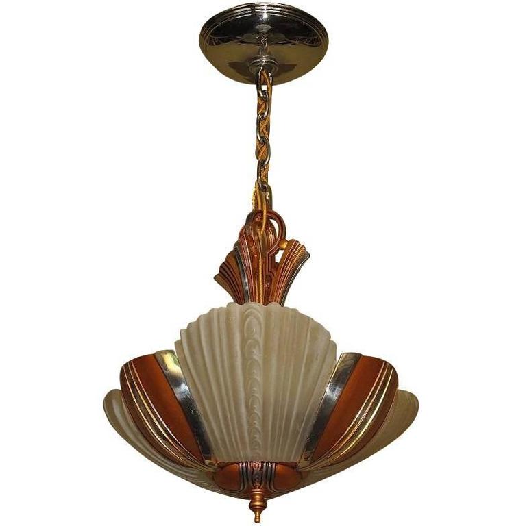 Mid-Century Three-Light Ceiling Fixture, circa 1930s For Sale at 1stdibs