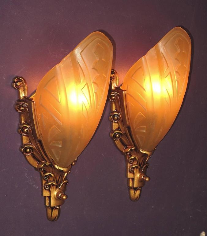 1930s Cast Iron Slip Shade Wall Sconces Four Pair available For Sale at ...