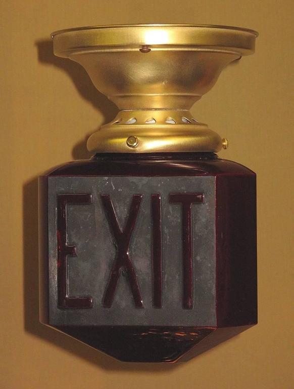 Three Matching 1920s Ruby Red Triangle Exit Signs Priced Each at 1stDibs