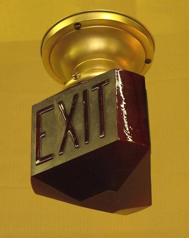 Three Matching 1920s Ruby Red Triangle Exit Signs Priced Each at 1stDibs