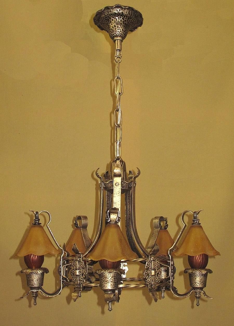 Storybook Style Vintage Ceiling Light Fixture with Original Smoke Bells ...