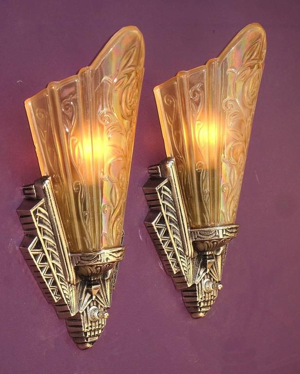 Art Deco Slip Shade Sconces Original Finish at 1stDibs