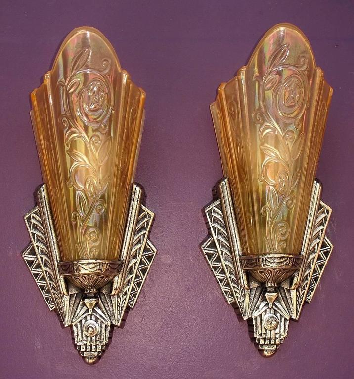 Art Deco Slip Shade Sconces Original Finish at 1stDibs