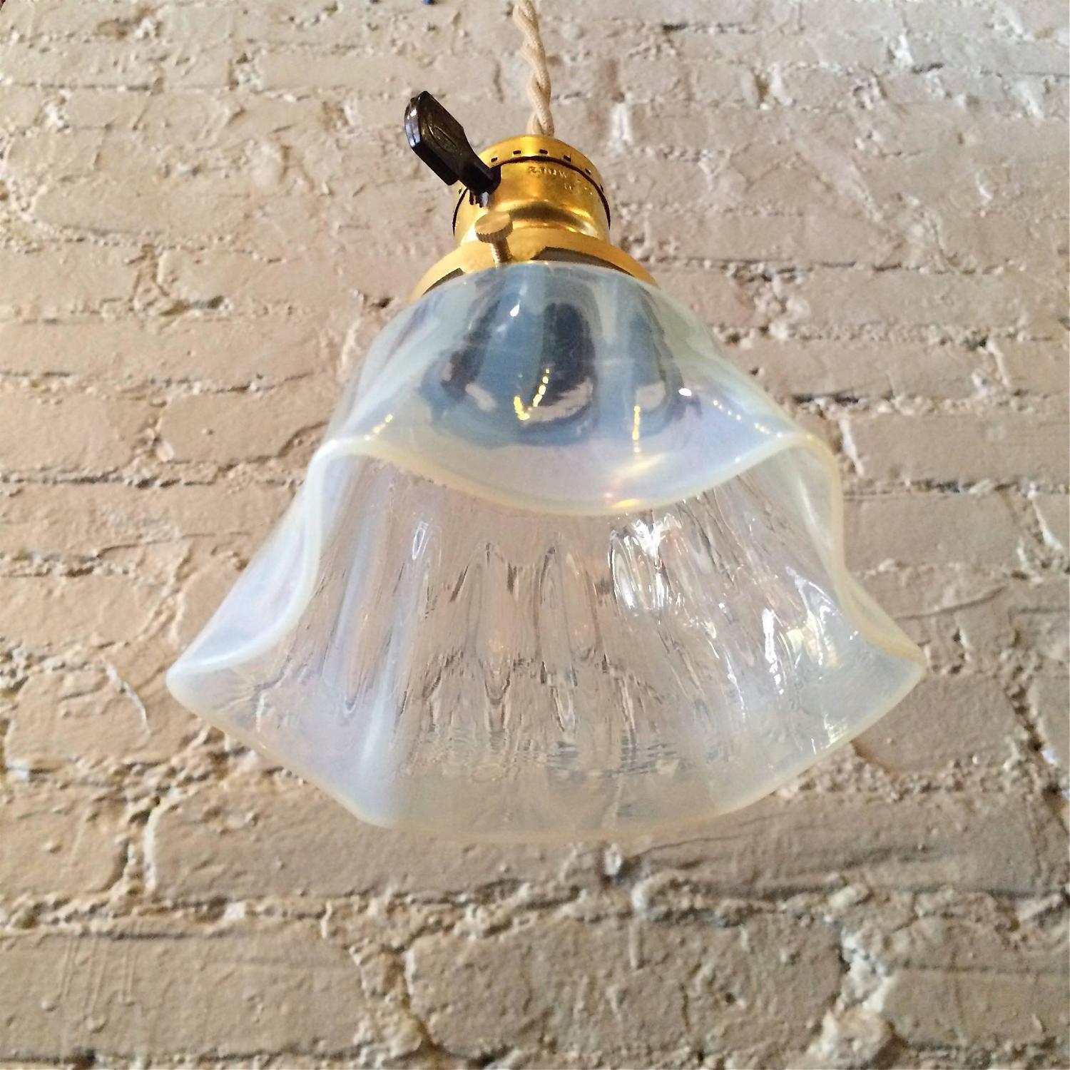 Petite Ruffled Opaline Glass Pendant Lights For Sale at 1stdibs