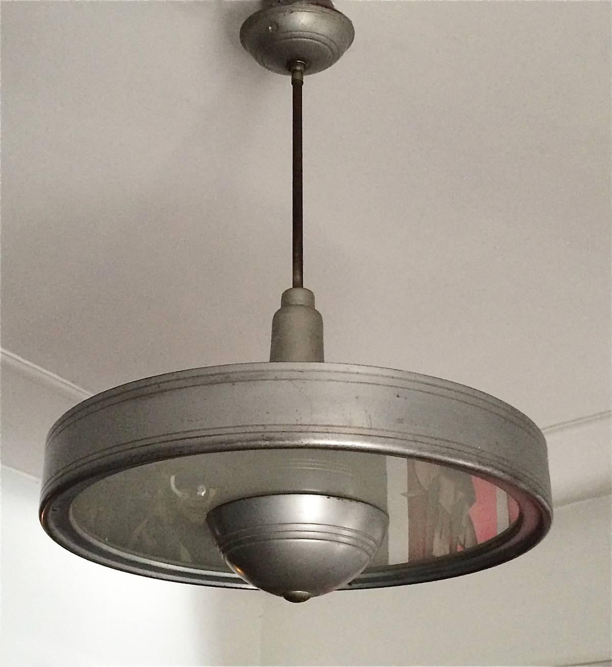 Steel and Glass Machine Age Pendant Light at 1stDibs