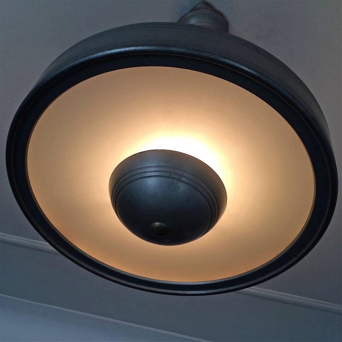 Steel and Glass Machine Age Pendant Light For Sale at 1stdibs