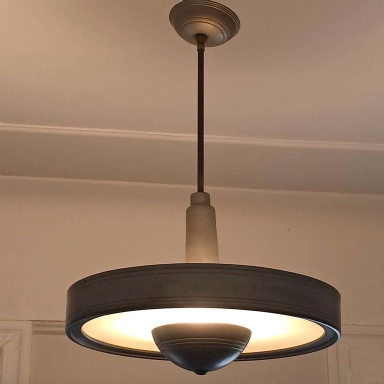 Steel and Glass Machine Age Pendant Light at 1stDibs