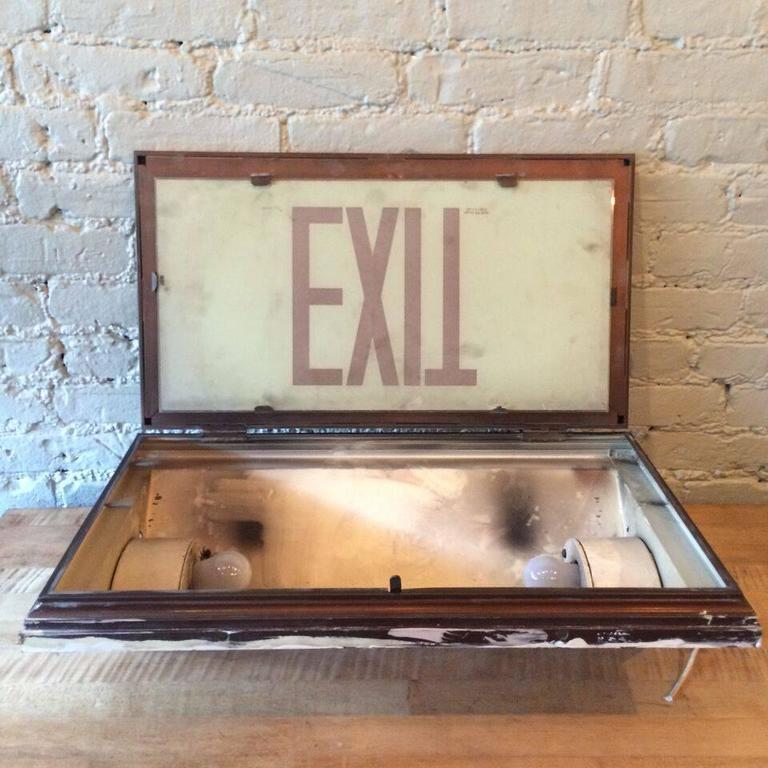 1930s Recessed Flush Mount Glow-in-the-Dark Exit Sign Light Sconce For ...