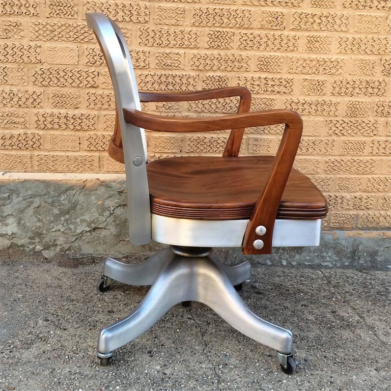Shaw Walker Rolling Aluminum and Walnut Office Desk Armchair at 1stDibs