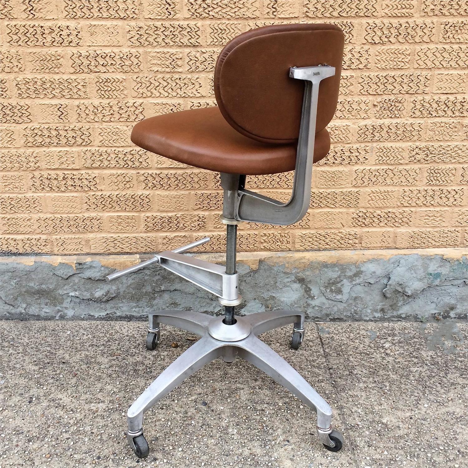 Shaw Walker Adjustable Aluminum and Leather Drafting Stool at 1stdibs