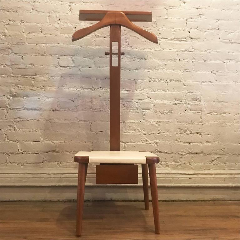 Mid-Century Modern Maple and White Leather Valet Chair at 1stDibs | mid ...