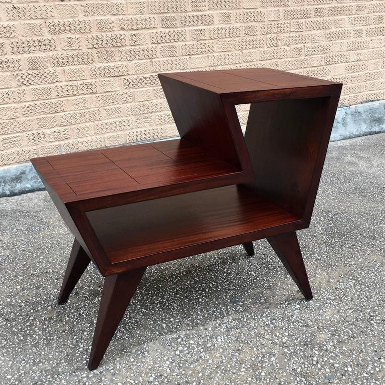 Angular Mid-Century Modern Stepped Mahogany Side Table at 1stDibs