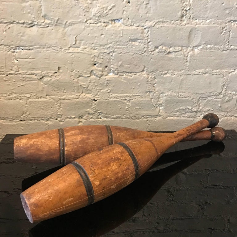 Pair of Patinated Maple Juggling Pins For Sale at 1stDibs