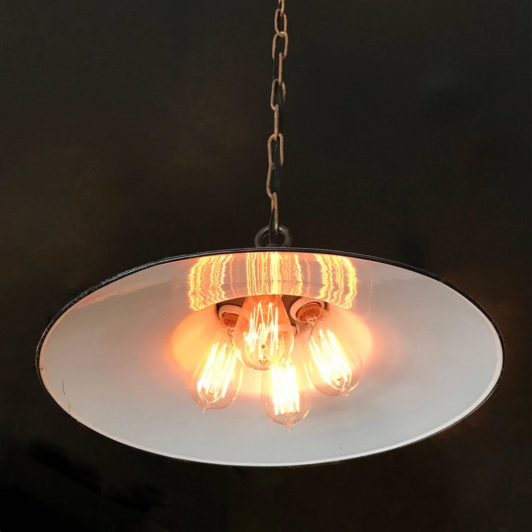 Original Industrial White Enamel Steel Machine Shop Pendant Light at ...