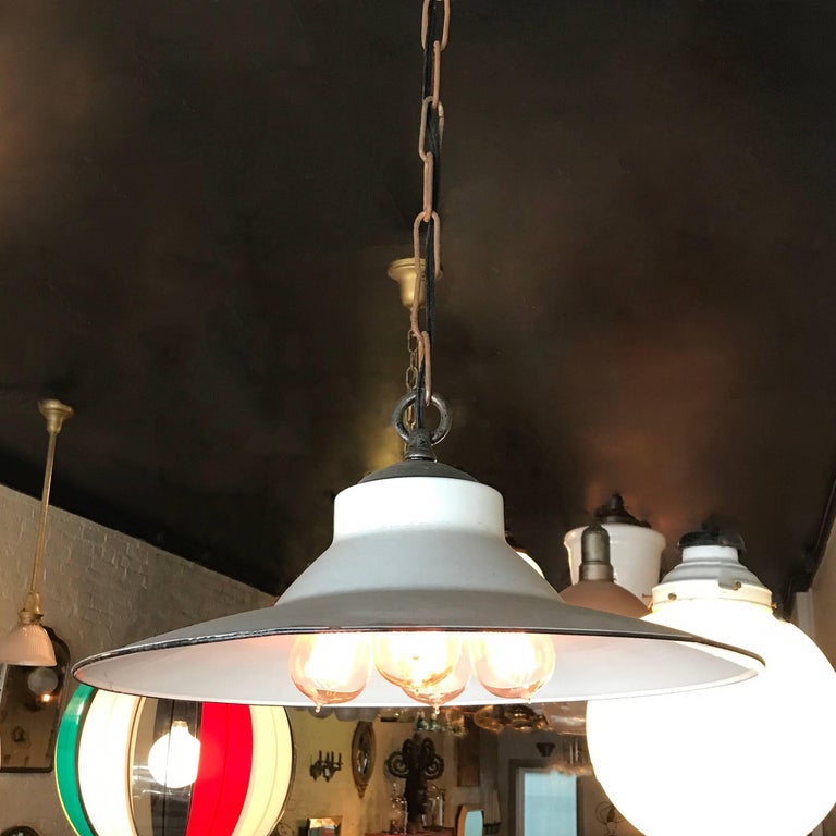 Original Industrial White Enamel Steel Machine Shop Pendant Light at ...