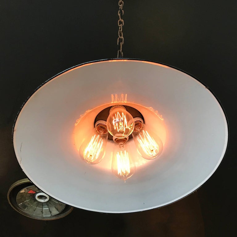 Original Industrial White Enamel Steel Machine Shop Pendant Light at ...