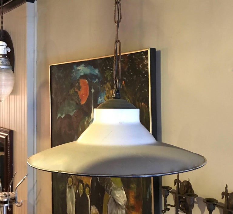 Original Industrial White Enamel Steel Machine Shop Pendant Light at ...