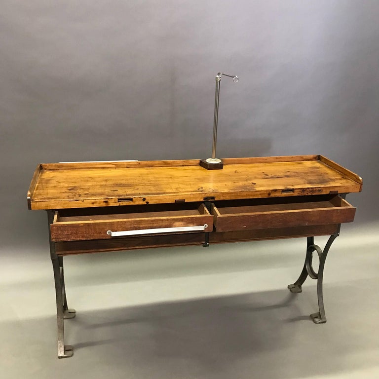 Industrial Double Wide Maple Cast Iron Jewelers Work Bench Table at 1stDibs