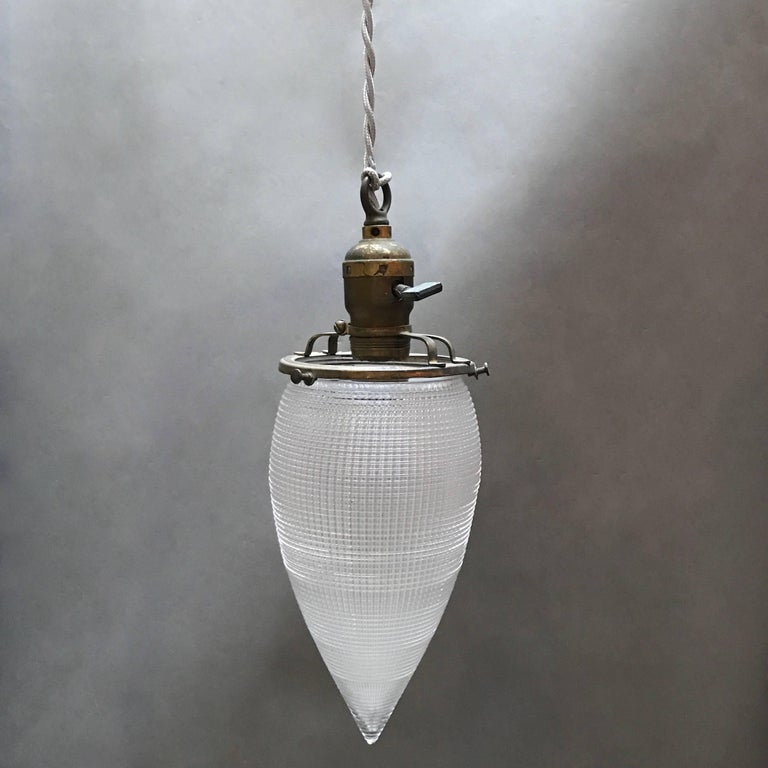 Industrial Holophane Glass Slender Teardrop Pendant Light at 1stDibs