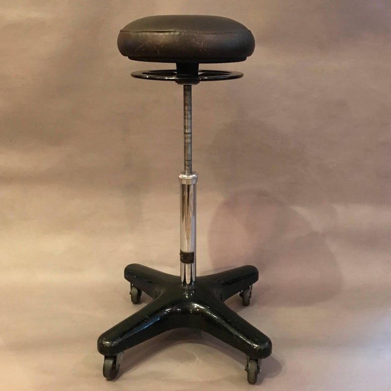 Industrial Adjustable Rolling Leather Dentist Examination Stool at 1stDibs