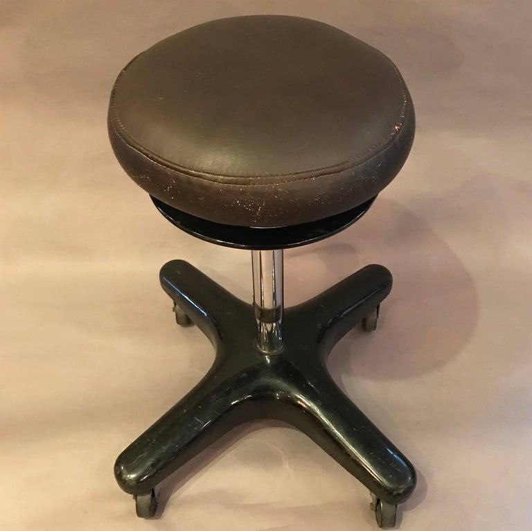 Industrial Adjustable Rolling Leather Dentist Examination Stool at 1stDibs