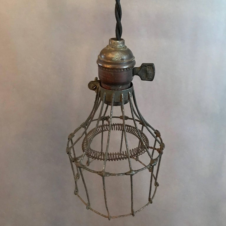 Industrial Steel Wire Cage Pendant Light For Sale at 1stDibs