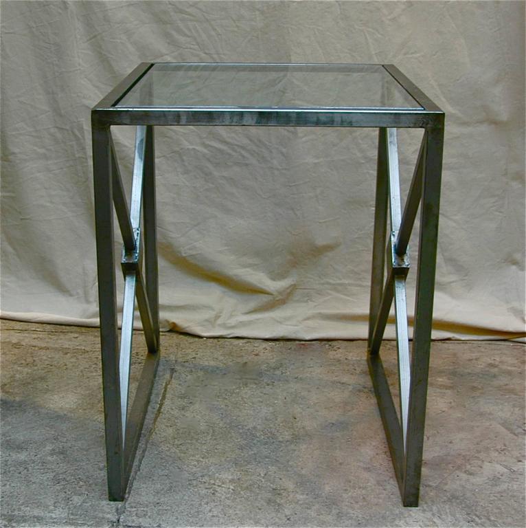 Brushed Steel and Glass Side Table at 1stDibs