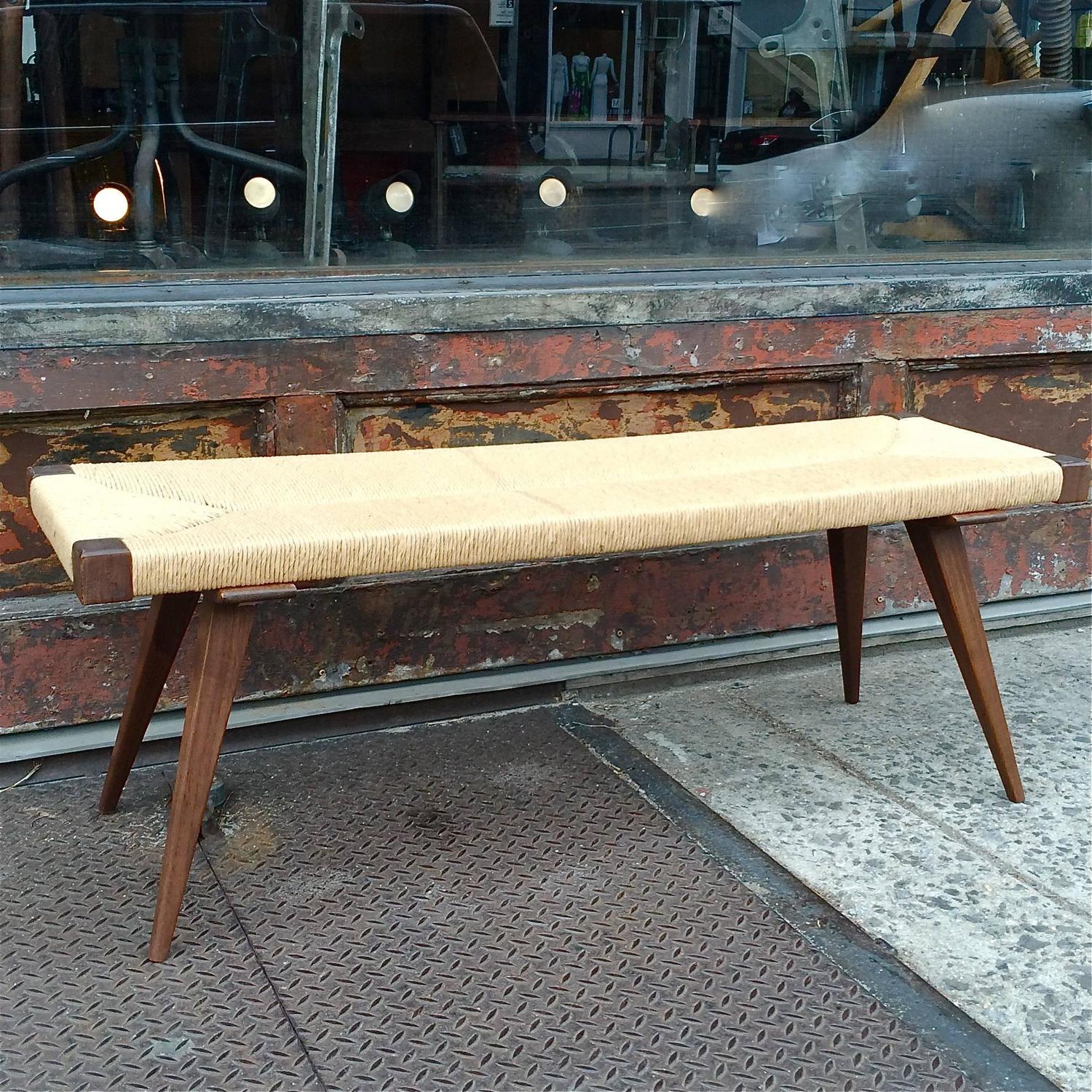 Mid-Century Modern Woven Rush Bench at 1stdibs