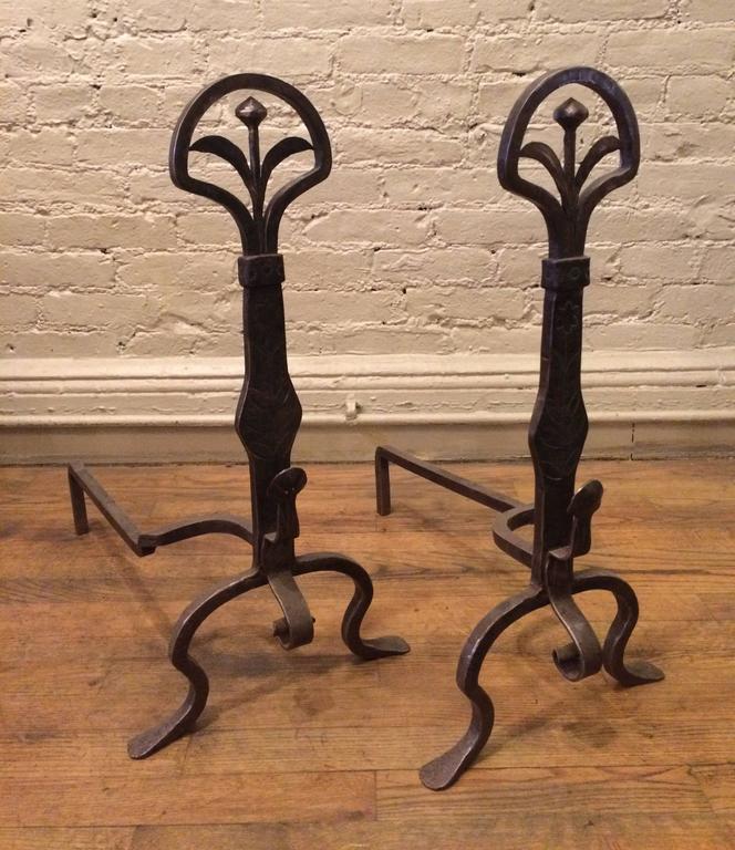 Pair of Wrought Iron Victorian Andirons at 1stDibs