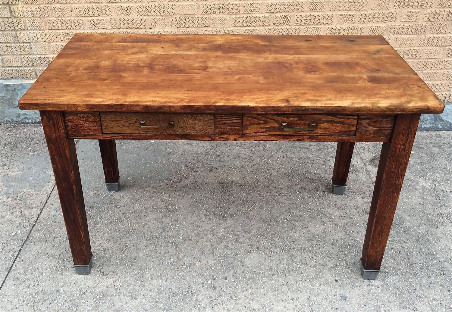 1930s Industrial Oak Library Desk For Sale at 1stdibs