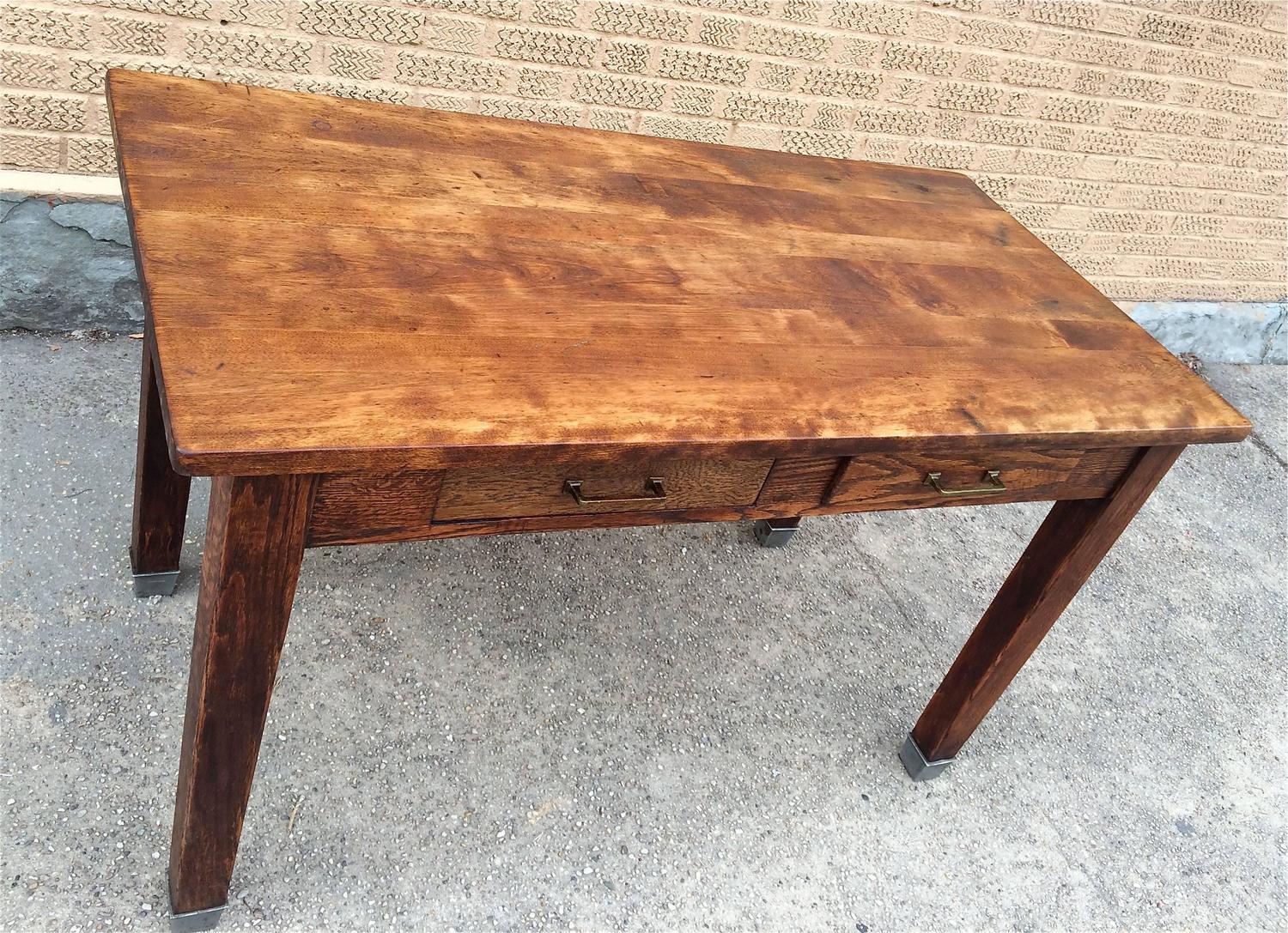 1930s Industrial Oak Library Desk For Sale at 1stdibs