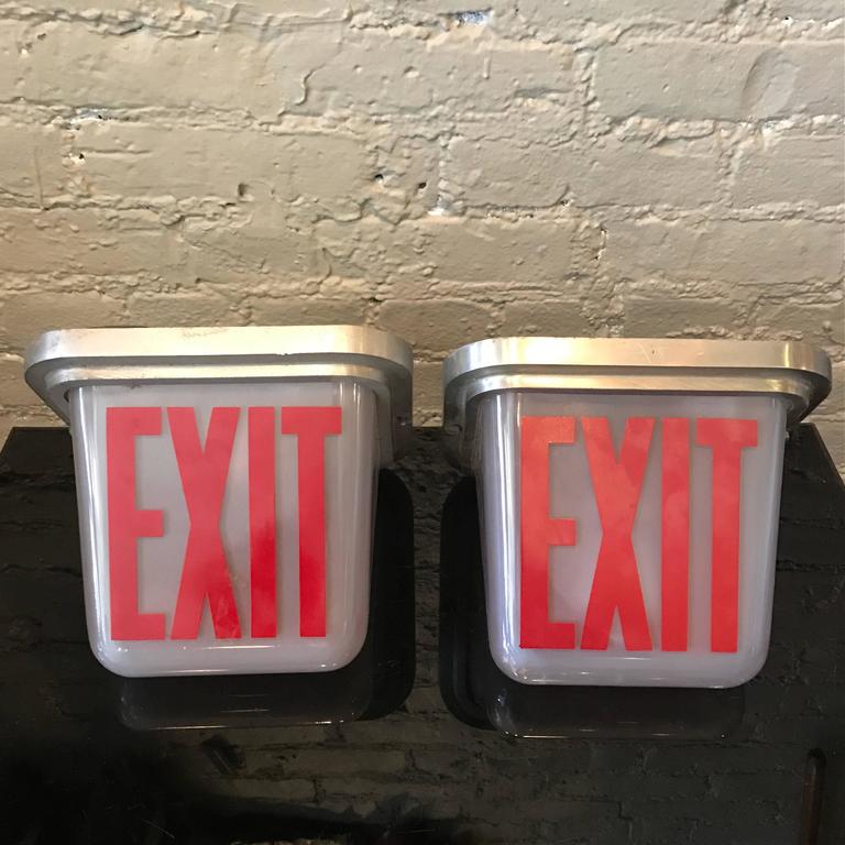 Mid-Century Double Sided Ceiling Flush Mount Exit Sign Lights at 1stDibs