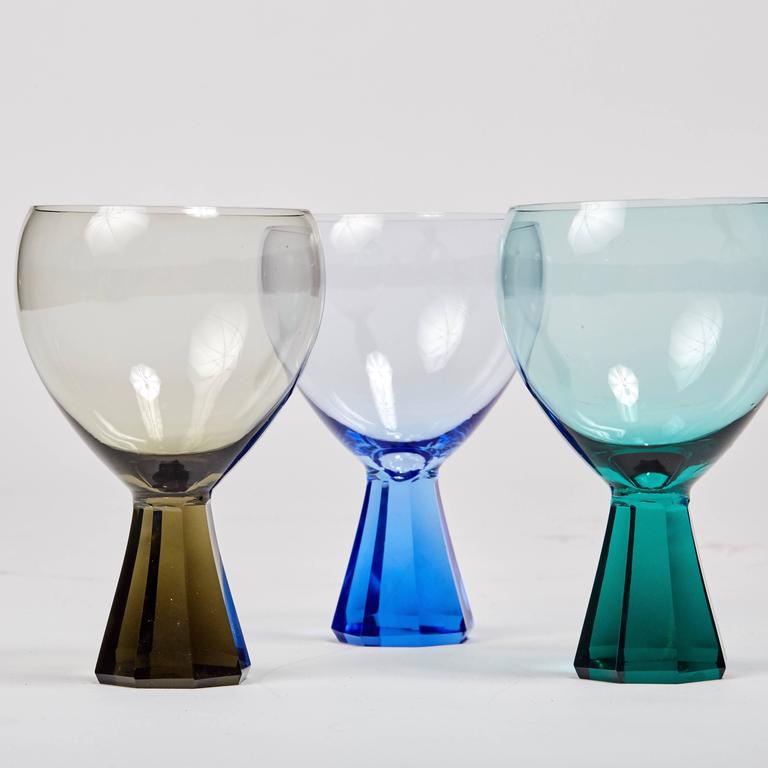 Mid-Century Modern Faceted Colored Cocktail Glass Set at 1stDibs