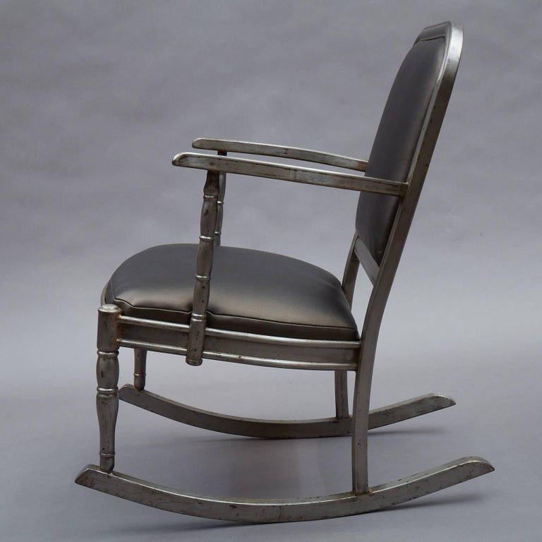Simmons Brushed Steel and Gunmetal Vinyl Rocking Chair For Sale at 1stDibs