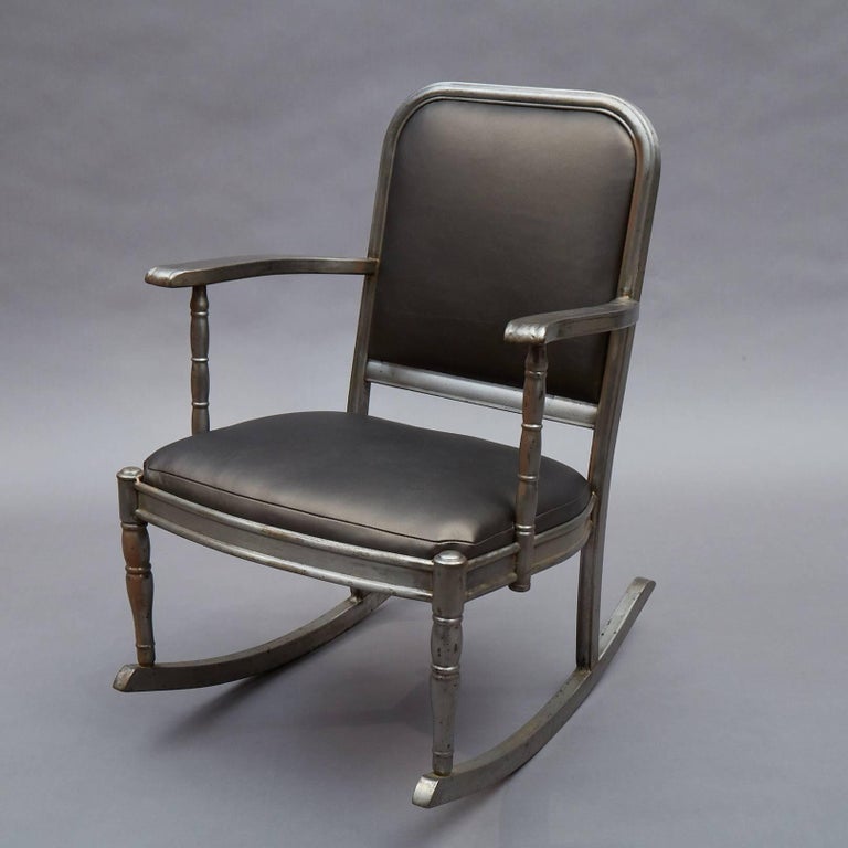 Simmons Brushed Steel and Gunmetal Vinyl Rocking Chair For Sale at 1stDibs