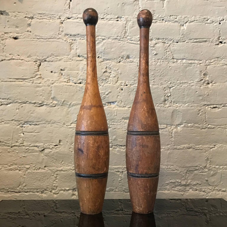 Pair of Patinated Maple Juggling Pins at 1stDibs