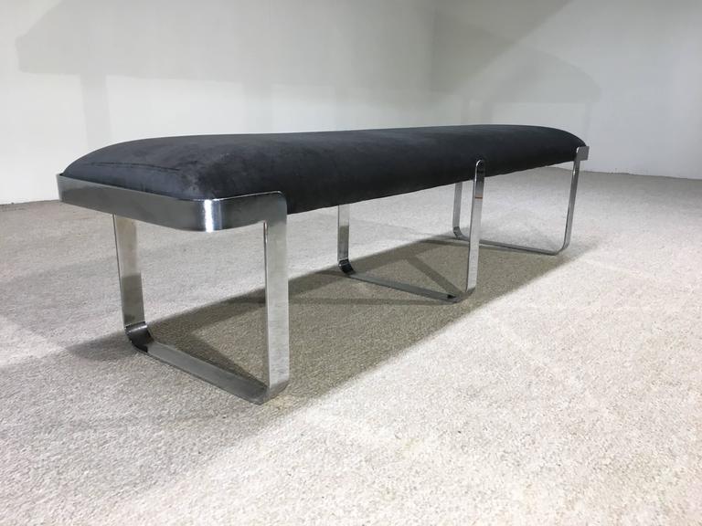 Milo Baughman Style Chrome Long Bench by TriMark Designs at 1stDibs