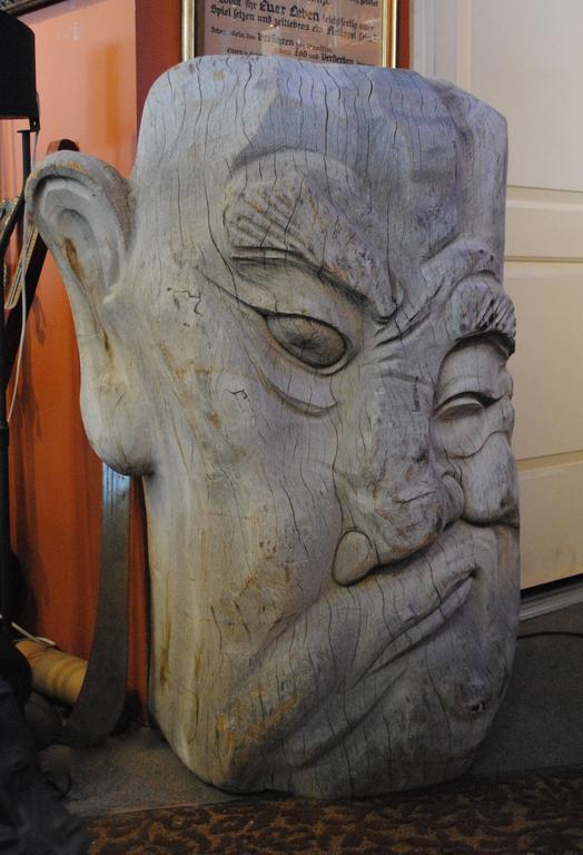 Large Hand-Carved Wood Face Sculpture For Sale at 1stDibs
