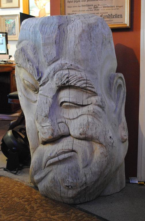 Large Hand-Carved Wood Face Sculpture For Sale at 1stDibs