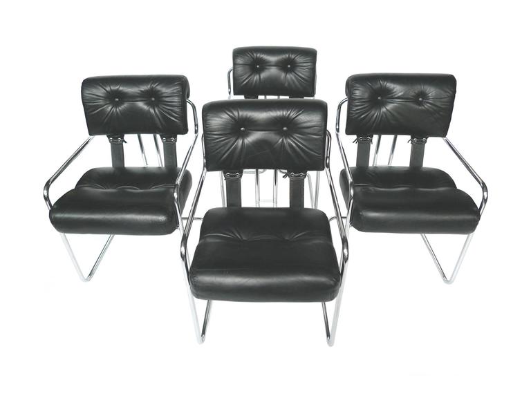 Set of Four Tucroma Black Leather and Chrome Dining Chairs at 1stDibs ...