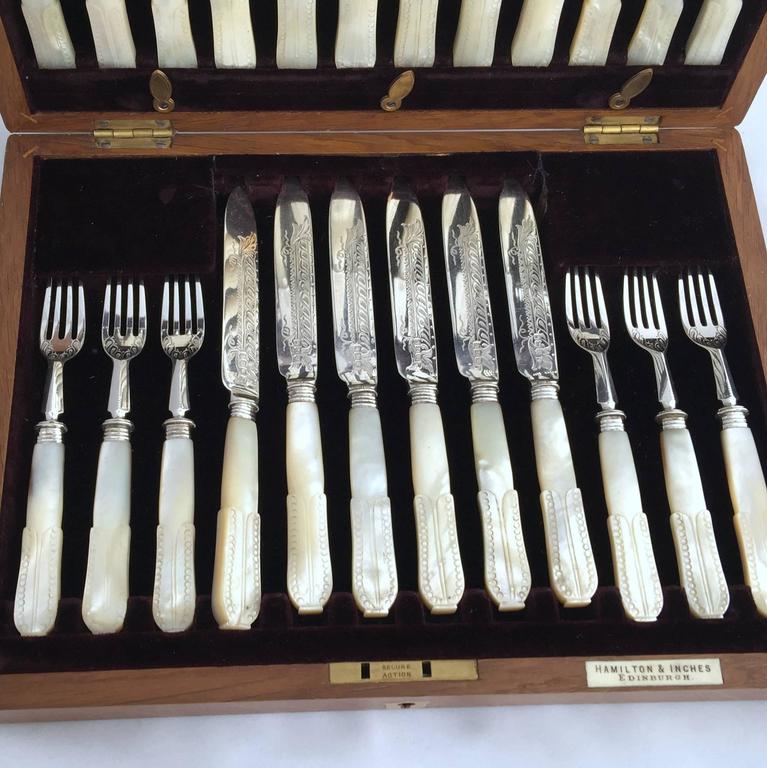 Boxed Set of Twelve Mother-of-Pearl Handled English Sterling Silver ...