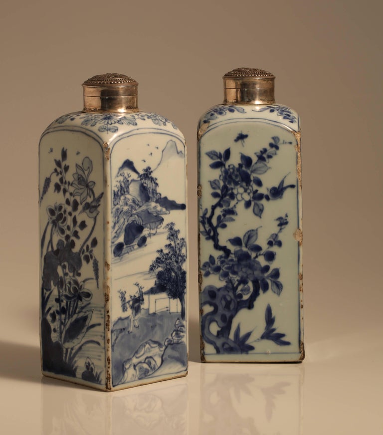Pair of 17th Century Chinese Blue and White Porcelain Gin Bottles For ...