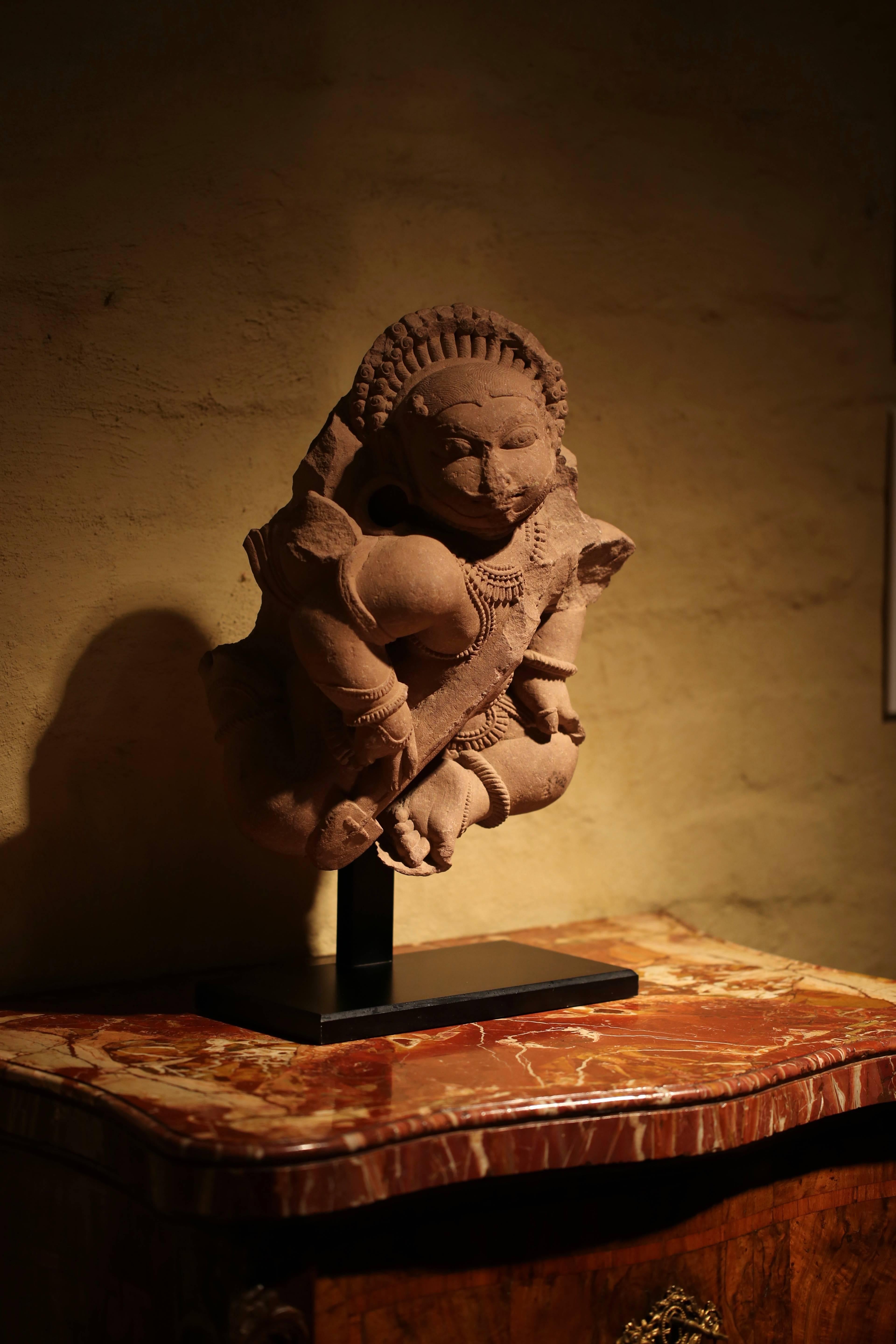 Pair of 12th Century Rajasthan Red Sandstone Figures For Sale at 1stDibs