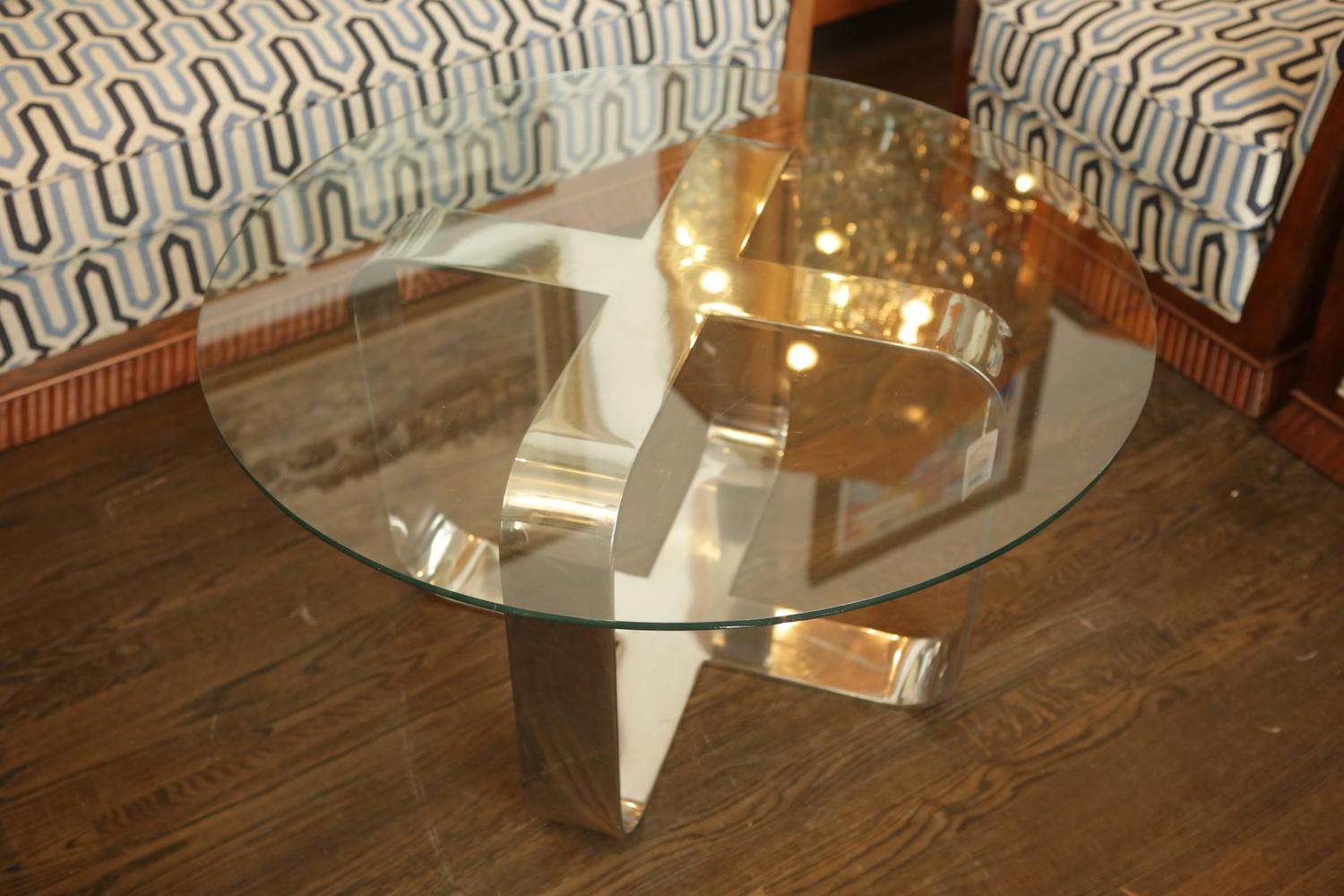 X-Shaped Chrome Mid-Century Coffee Table Base For Sale at 1stdibs