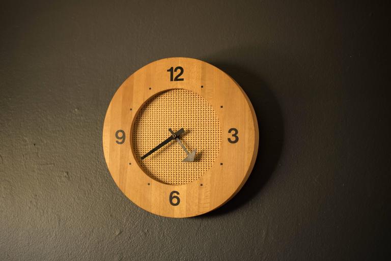 Mid-Century Modern Cane and Wood Clock at 1stDibs