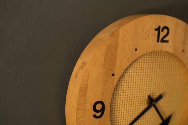 Mid-Century Modern Cane and Wood Clock at 1stDibs