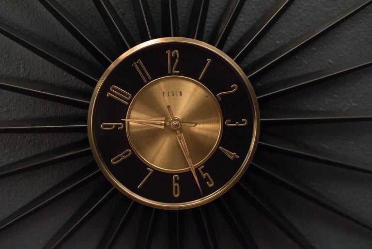 Mid-Century Atomic Sunburst Clock at 1stDibs | mid century atomic clock