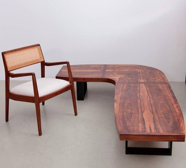 Huge Curved Rosewood Studio Coffee or Sofa Table in L Shape Freeform at ...