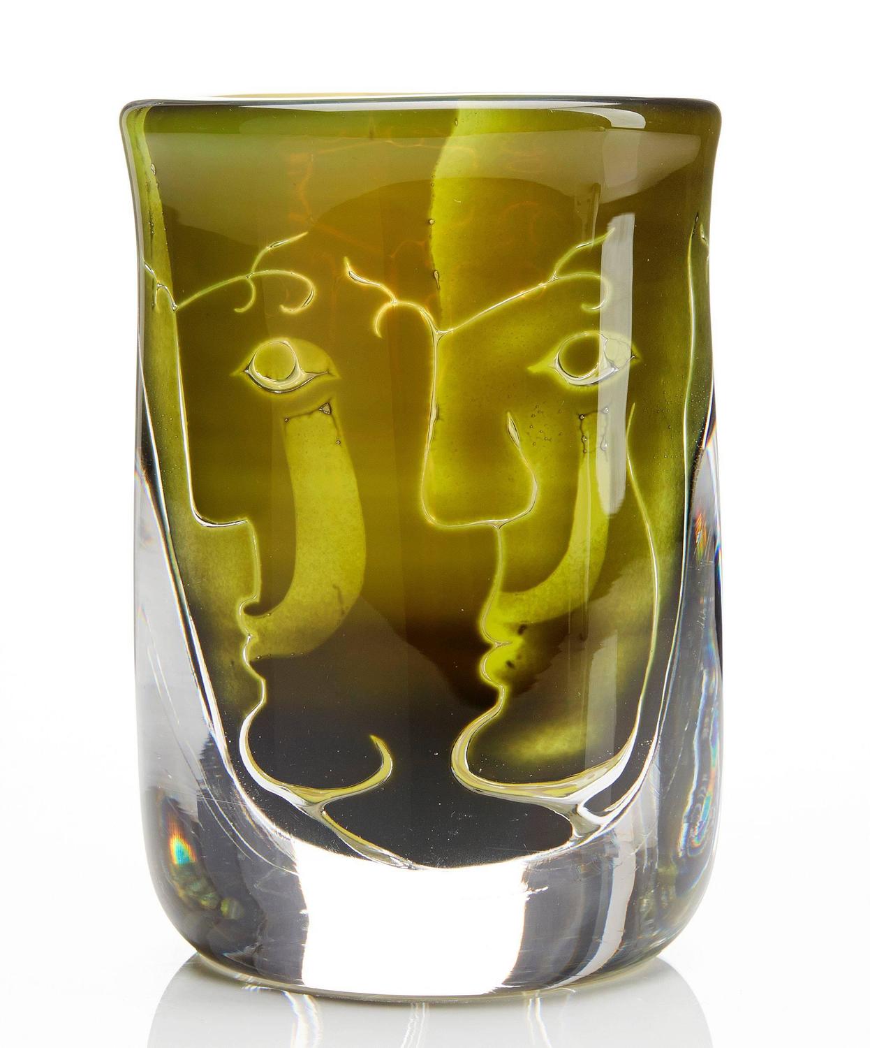 Ingeborg Lundin for Orrefors Faces Ariel Glass Vase at 1stdibs