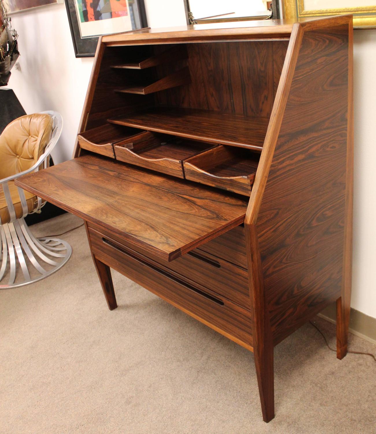 Danish Modern Torring Mobelfabrik Rosewood Drop Front Desk or Secretary ...